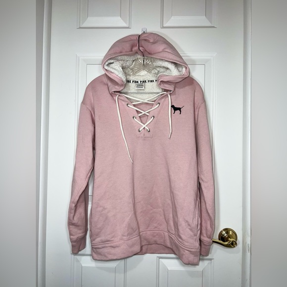 PINK Victoria's Secret | Tops | Pink Hoodie With String Crossed Tie In ...